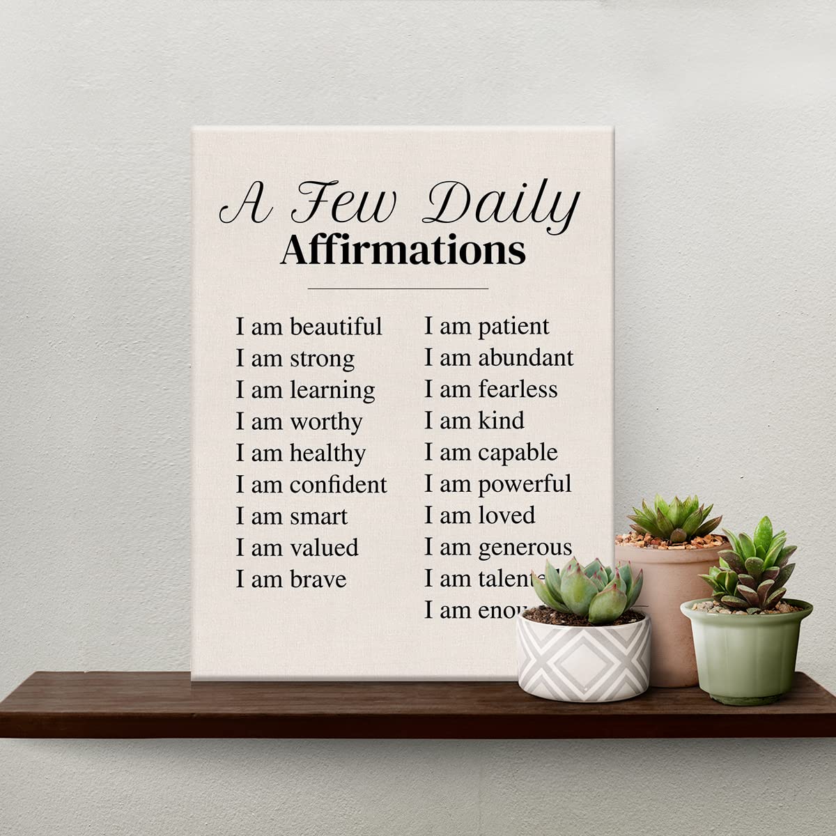 Daily Affirmations Canvas Wall Art Poster Print Gift, Positive Affirmations Painting Ready to Hang Home Office Decor (11.5" x 15")