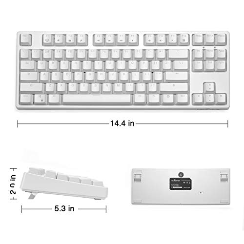 VELOCIFIRE Wireless Mechanical Keyboard, TKL02WS TKL 87 Key Ergonomic Linear Red Switches Mechanical Gaming Keyboard with White LED Backlit for Copywriters, Typists, and Programmers(White)