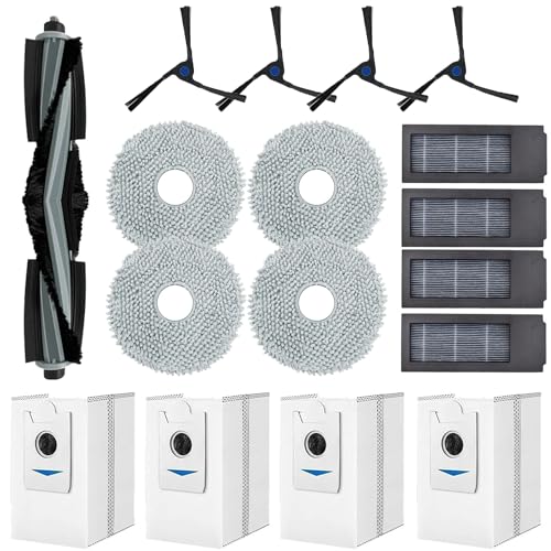 17PCS Replacement Accessories Set for Ecovacs Deebot X2 Omni / X2 / X2 Pro / DEX86 Robot Vacuums, 1 Main Brush, 4 Side Brushes, 4 Filters, 4 Mop Cloth, 4 Dust Bags