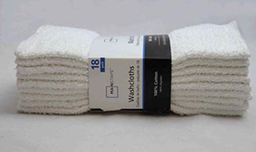 Mainstay New 18 Terry White Washcloths Cotton 11 X 11 Thin Wash Rags Wash Cloths