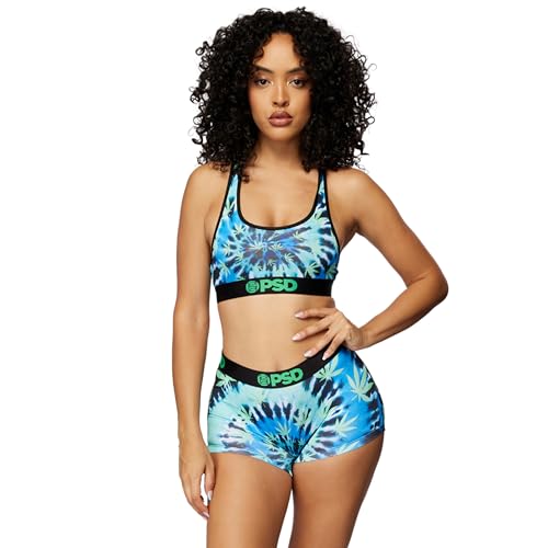 PSD Women's Weed Spiral Sports Bra, Blue, L