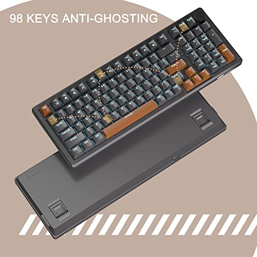 MageGee 98 Keys Mechanical Gaming Keyboard, Brown Switch, 96% Compact Layout LED Blue Backlit Wired Keyboard with Numpad Arrow Keys, for PC Laptop, for Game and Office, Black
