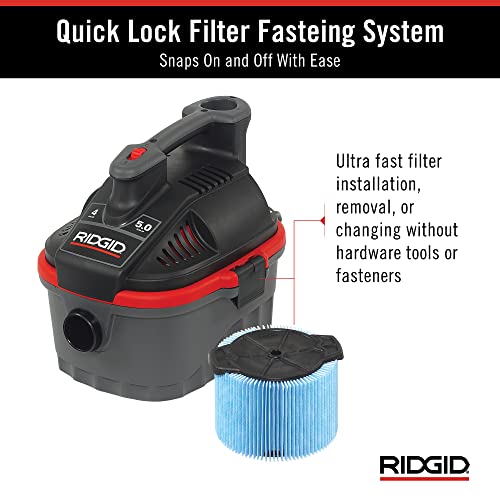 RIDGID 50313 Model 4000RV 4-Gallon Portable Wet and Dry Compact Vacuum Cleaner with 5.0 Peak-HP Motor