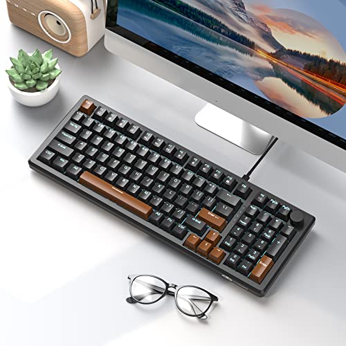 MageGee 98 Keys Mechanical Gaming Keyboard, Brown Switch, 96% Compact Layout LED Blue Backlit Wired Keyboard with Numpad Arrow Keys, for PC Laptop, for Game and Office, Black