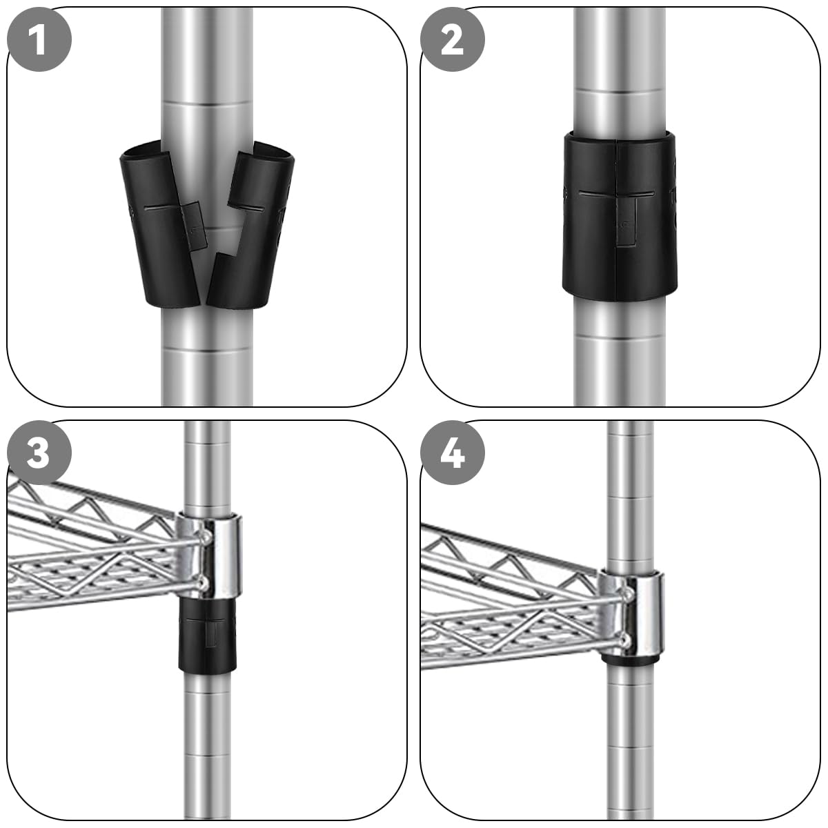 50 Pack Plastic Wire Shelving Shelf Lock Clips Black Post Shelving Split Sleeves for 1" Diameter Shelving Sleeves Replacements