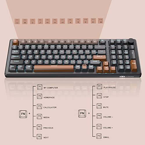 MageGee 98 Keys Mechanical Gaming Keyboard, Brown Switch, 96% Compact Layout LED Blue Backlit Wired Keyboard with Numpad Arrow Keys, for PC Laptop, for Game and Office, Black
