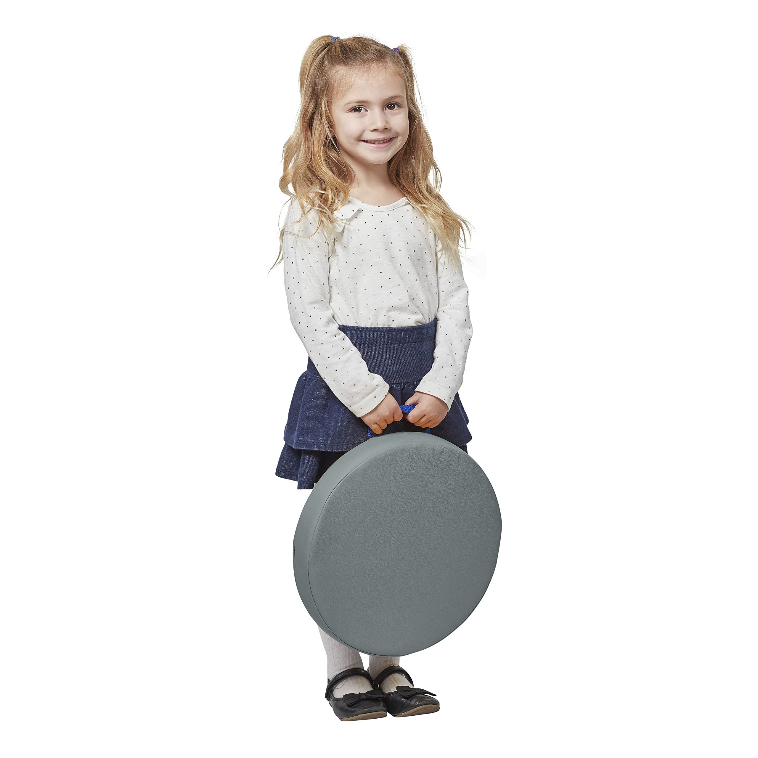 ECR4Kids SoftZone Floor Cushions with Handles, 2" Deluxe Foam, Round, Grey, (6-Pack)