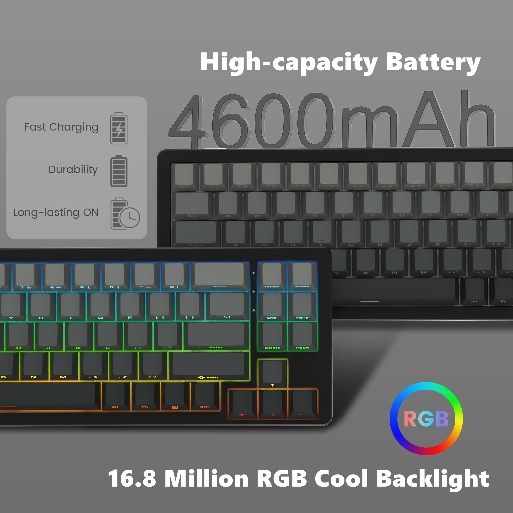 Womier S-K71 75% Gaming Keyboard, Aluminum Alloy Shell Wireless Mechanical Keyboard Bluetooth/2.4G/Wired Hot Swappable Pre-lubed Switches, Gasket Mounted RGB Creamy Keyboard for Mac/Win, Black