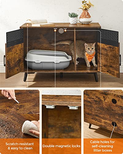 FEANDREA Litter Box Enclosure, Cat Litter Box Furniture Hidden, with Removable Divider, High Legs, Cat House for Indoor Cats, Side End Table, 31.5 x 19.7 x 21.7 Inches, Rustic Brown UPCL006X01