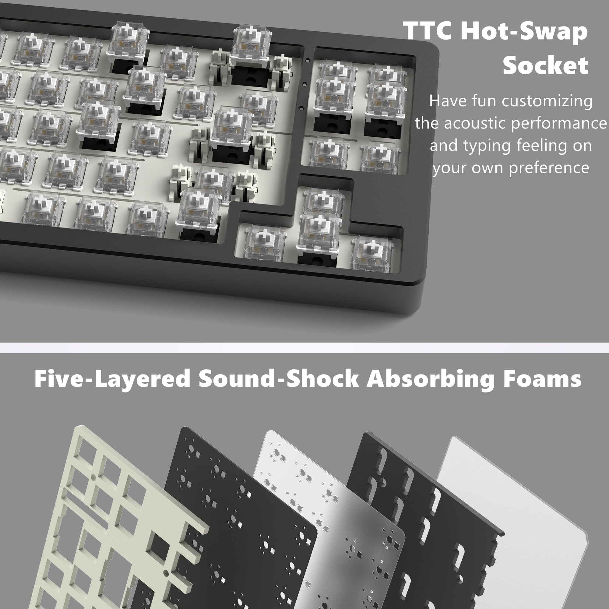 Womier S-K71 75% Gaming Keyboard, Aluminum Alloy Shell Wireless Mechanical Keyboard Bluetooth/2.4G/Wired Hot Swappable Pre-lubed Switches, Gasket Mounted RGB Creamy Keyboard for Mac/Win, Black