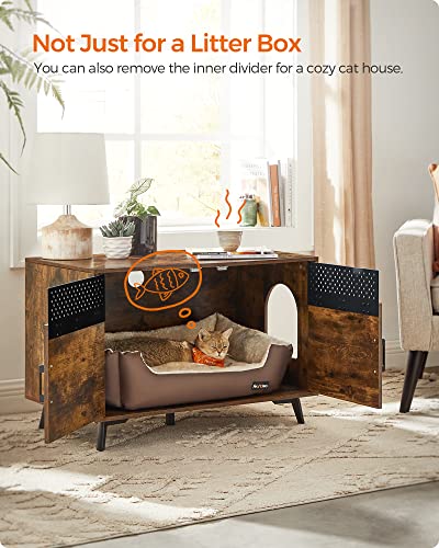 FEANDREA Litter Box Enclosure, Cat Litter Box Furniture Hidden, with Removable Divider, High Legs, Cat House for Indoor Cats, Side End Table, 31.5 x 19.7 x 21.7 Inches, Rustic Brown UPCL006X01