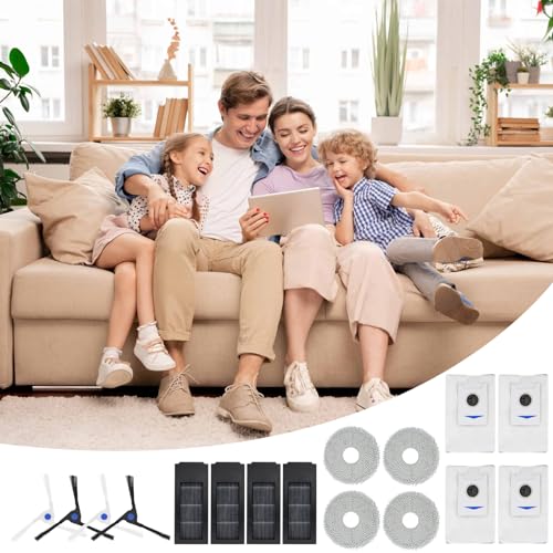16PCS Replacement Parts HEPA Filter Dust Bag for Ecovacs Deebot X2, X2 Omni, X2pro, DEX86 Vacuum Cleaner Spare Parts, 4 Side Brush, 4 Hepa Filters, 4 Mop Pads, 4 Dust Bags