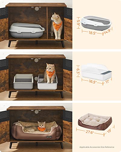 FEANDREA Litter Box Enclosure, Cat Litter Box Furniture Hidden, with Removable Divider, High Legs, Cat House for Indoor Cats, Side End Table, 31.5 x 19.7 x 21.7 Inches, Rustic Brown UPCL006X01