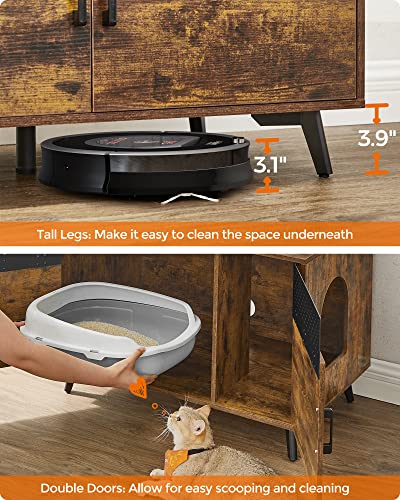 FEANDREA Litter Box Enclosure, Cat Litter Box Furniture Hidden, with Removable Divider, High Legs, Cat House for Indoor Cats, Side End Table, 31.5 x 19.7 x 21.7 Inches, Rustic Brown UPCL006X01