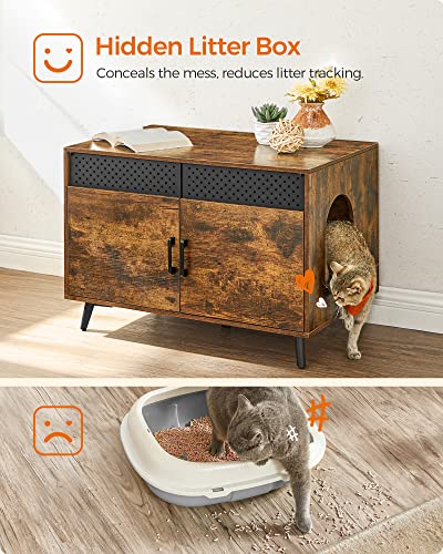 FEANDREA Litter Box Enclosure, Cat Litter Box Furniture Hidden, with Removable Divider, High Legs, Cat House for Indoor Cats, Side End Table, 31.5 x 19.7 x 21.7 Inches, Rustic Brown UPCL006X01