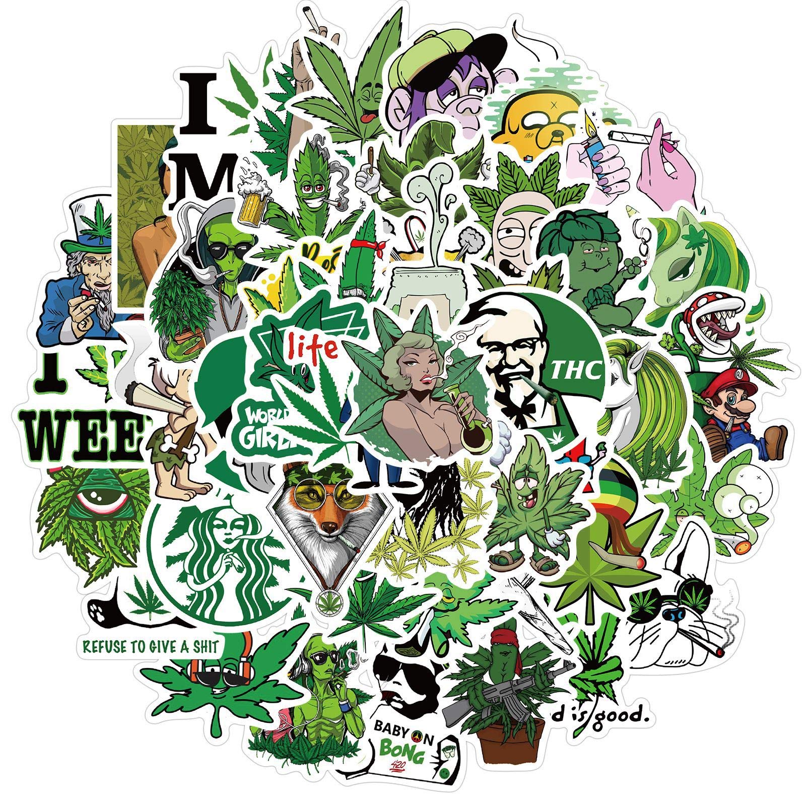50pcs Weed Smoking Stickers|Vinyl Waterproof Stickers for Laptop,Car Bumper，Luggage,Skateboard,Water Bottles,Computer,Phone, Kids Teens Adults for Stickers (Miscellaneous)