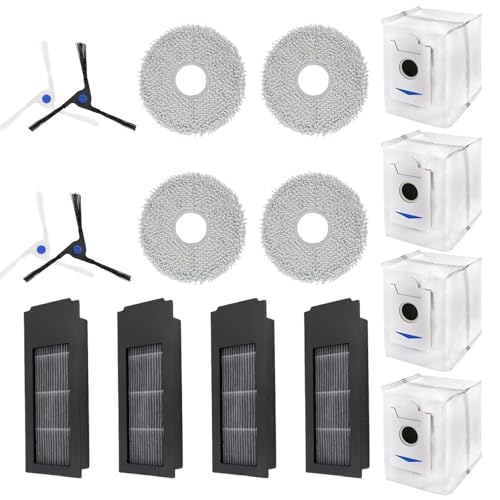 16PCS Replacement Parts HEPA Filter Dust Bag for Ecovacs Deebot X2, X2 Omni, X2pro, DEX86 Vacuum Cleaner Spare Parts, 4 Side Brush, 4 Hepa Filters, 4 Mop Pads, 4 Dust Bags