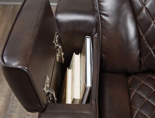 Signature Design by Ashley Warnerton Faux Leather Power Recliner with Adjustable Headrest, Brown