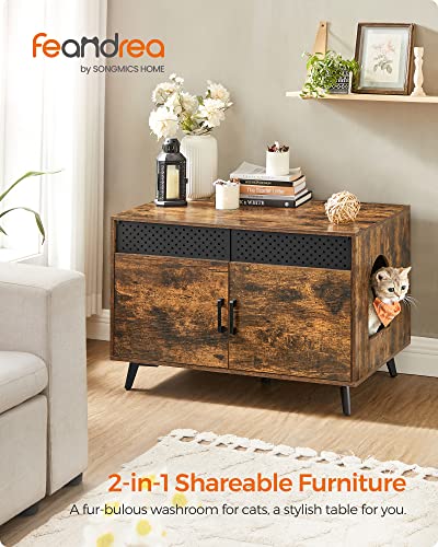 FEANDREA Litter Box Enclosure, Cat Litter Box Furniture Hidden, with Removable Divider, High Legs, Cat House for Indoor Cats, Side End Table, 31.5 x 19.7 x 21.7 Inches, Rustic Brown UPCL006X01