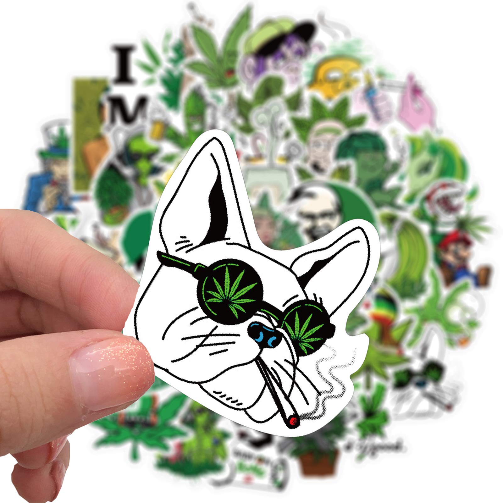 50pcs Weed Smoking Stickers|Vinyl Waterproof Stickers for Laptop,Car Bumper，Luggage,Skateboard,Water Bottles,Computer,Phone, Kids Teens Adults for Stickers (Miscellaneous)