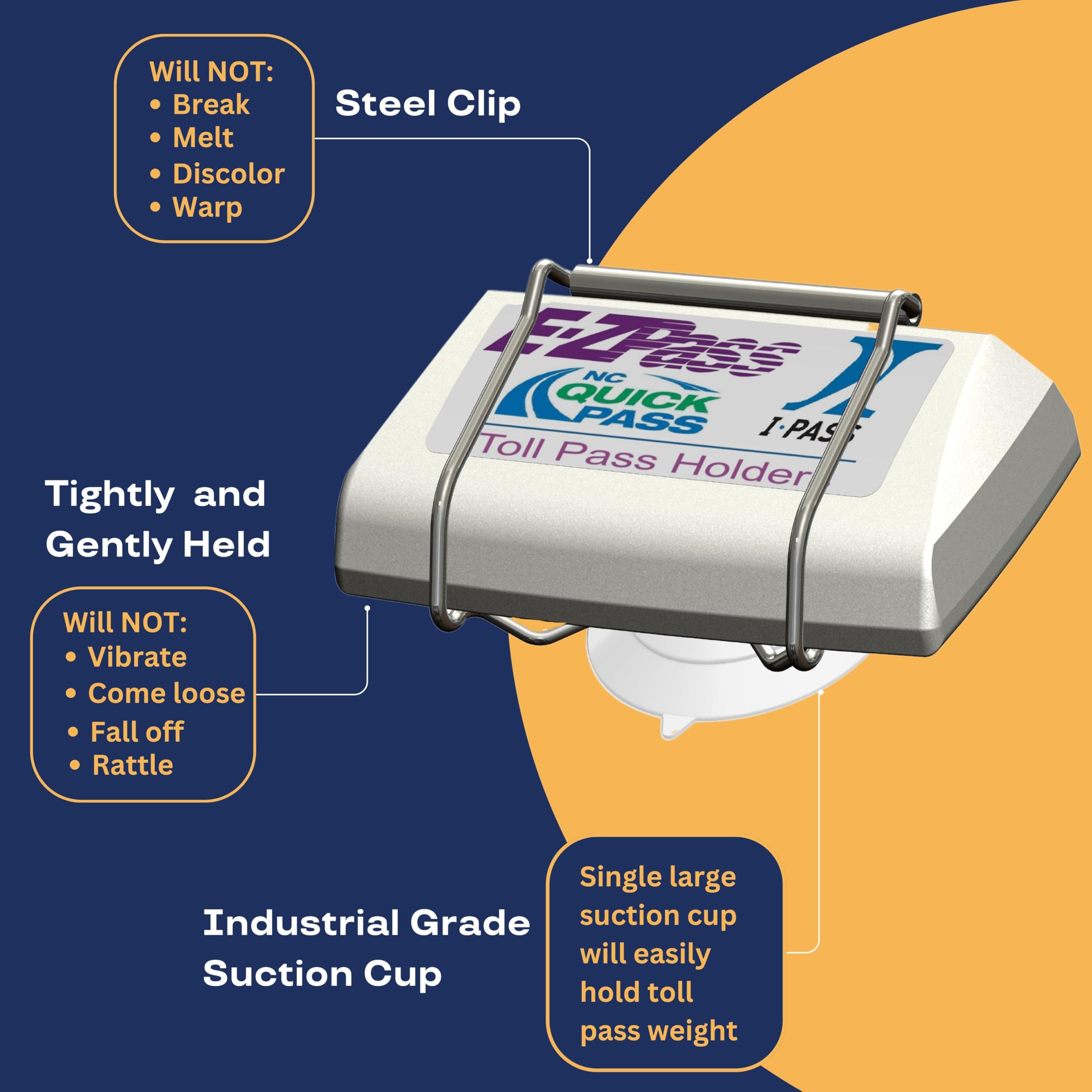 JL Safety EZ Pass Holder - Indestructible Toll Pass Holder for EZ-Pass, I Pass, FasTrak, SunPass & SunPass Pro, Uni, NC QuickPass, EPass Xtra, 91 Express Lanes & more - Made in USA
