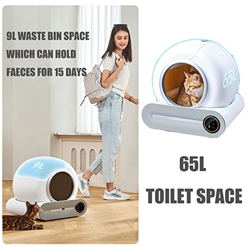Cat Litter Box Self Cleaning, Automatic Cat Litter Cleaning Robot - Large 65L Space & Odor Removal - APP Control- for Multiple Cats