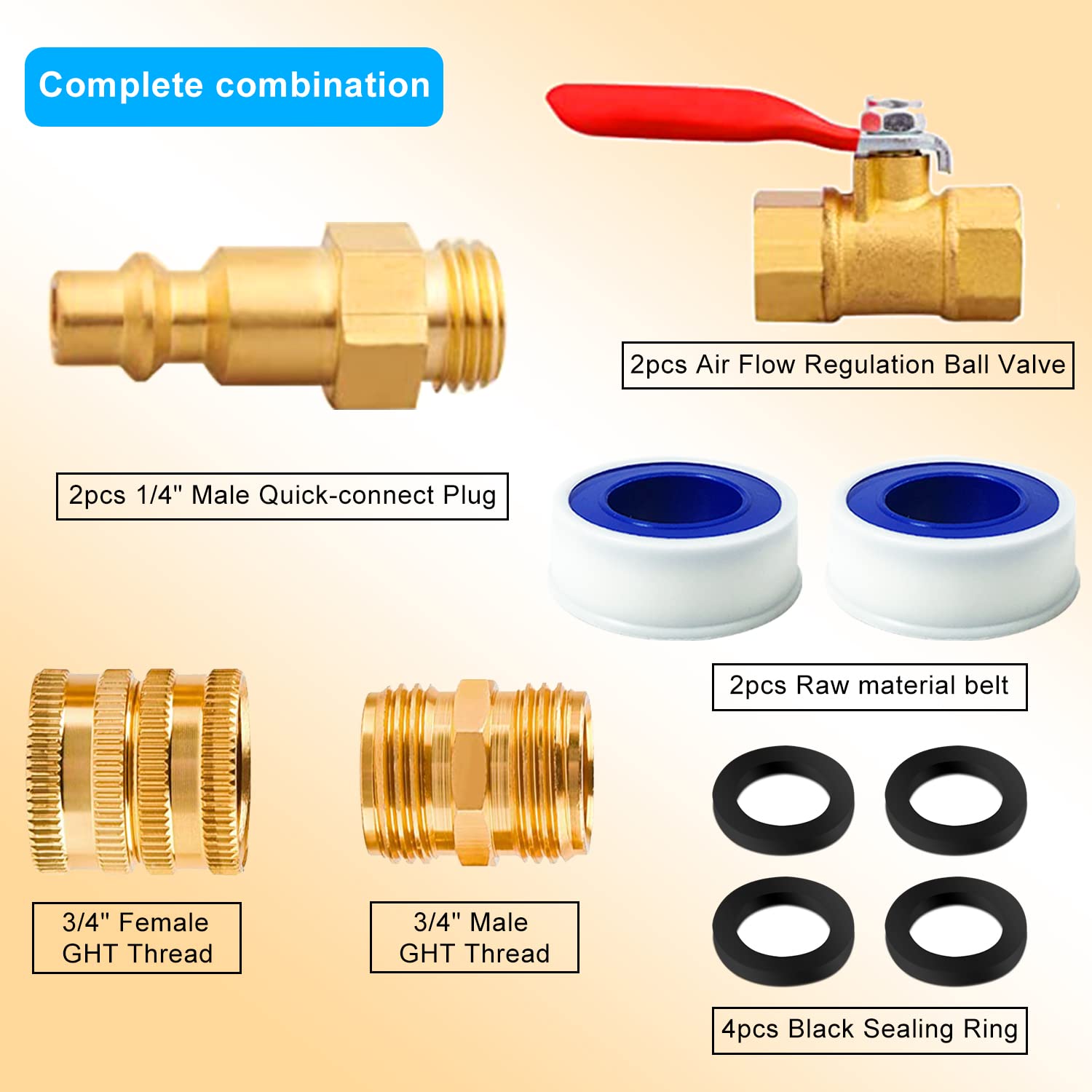 Gute 2 Pack Winterize RV Blowout Adapter, 1/4 Inch Male Quick Connect Faucet Adapter and 3/4 Inch GHT Hose Thread, RV Water Line Blowout Adapter for Trailer Internal, Boat, Camper, Air Compressor