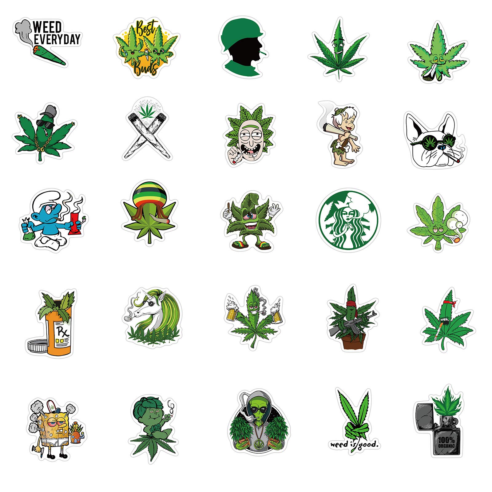 50pcs Weed Smoking Stickers|Vinyl Waterproof Stickers for Laptop,Car Bumper，Luggage,Skateboard,Water Bottles,Computer,Phone, Kids Teens Adults for Stickers (Miscellaneous)