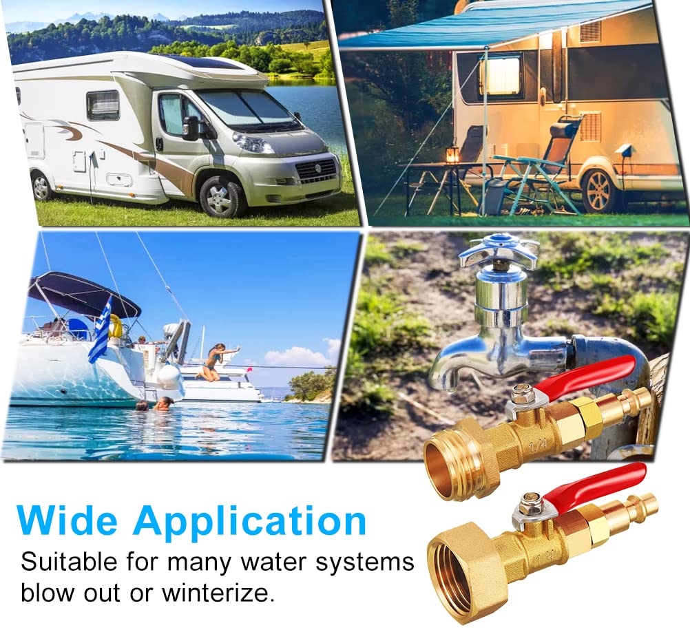 Gute 2 Pack Winterize RV Blowout Adapter, 1/4 Inch Male Quick Connect Faucet Adapter and 3/4 Inch GHT Hose Thread, RV Water Line Blowout Adapter for Trailer Internal, Boat, Camper, Air Compressor