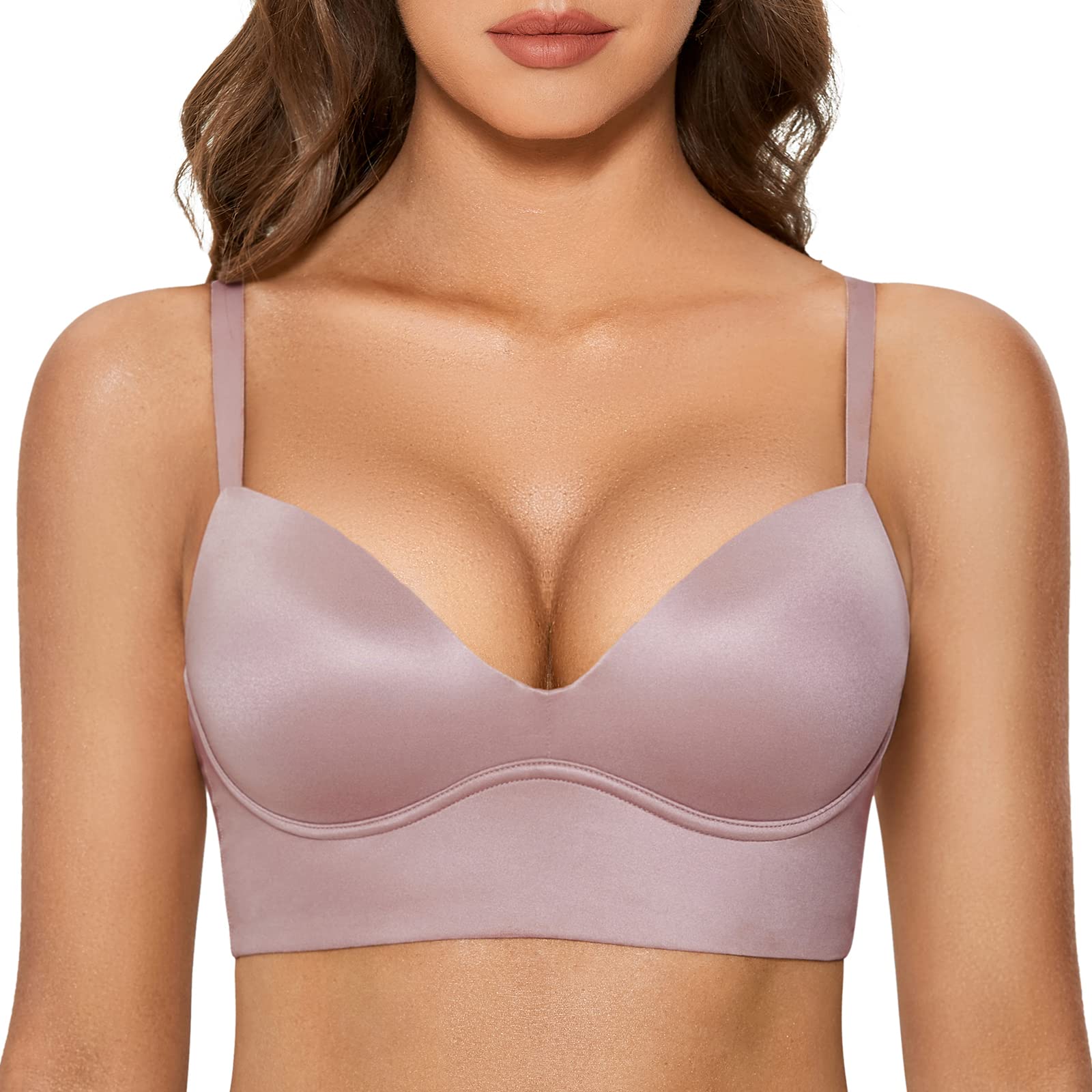 DOBREVA Women's Push Up Wireless Bra Padded T Shirt Bras No Underwire Plunge Bralette Sea Fog 32D