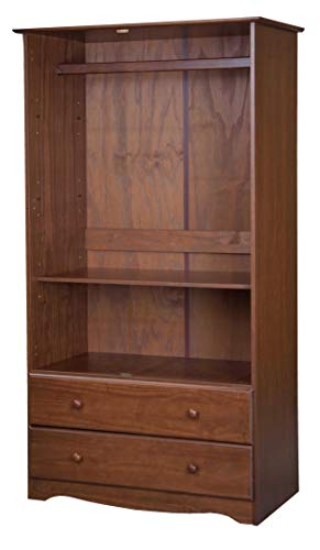 Palace Imports 100% Solid Wood Smart Wardrobe/Armoire/Closet, Mocha Color, 40" W x 72" H x 21" D, 1 Clothing Rods, 1 Lock, 2 Drawers Included