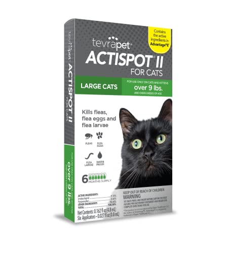 TevraPet Actispot II Flea Treatment for Large Cats 9+ lbs | 6 Doses | Powerful Prevention and Control