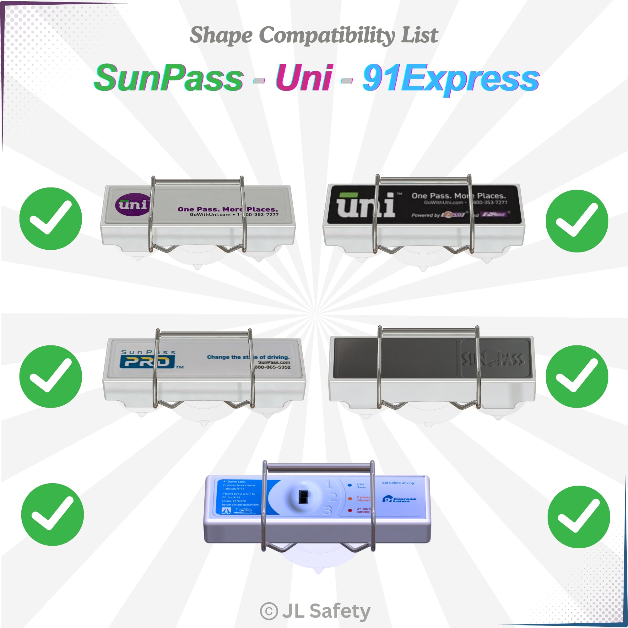 JL Safety EZ Pass Holder - Indestructible Toll Pass Holder for EZ-Pass, I Pass, FasTrak, SunPass & SunPass Pro, Uni, NC QuickPass, EPass Xtra, 91 Express Lanes & more - Made in USA