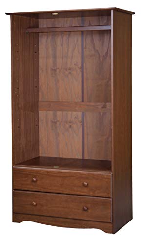 Palace Imports 100% Solid Wood Smart Wardrobe/Armoire/Closet, Mocha Color, 40" W x 72" H x 21" D, 1 Clothing Rods, 1 Lock, 2 Drawers Included