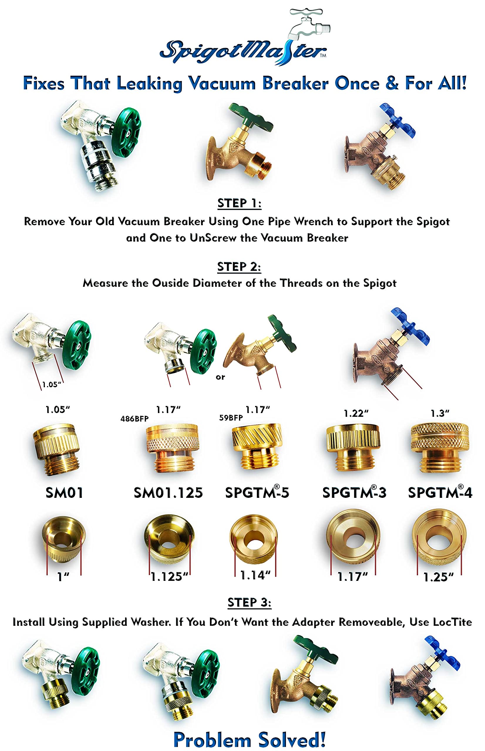 Spigotmaster ~ SM01 Vacuum Breaker Adapter~ Turns an Arrowhead Anti-Siphon Hose Bib Into a Straight Through Connection. Replaces 1019-a-486BFP & Fits: 482BFP(1, SM01)