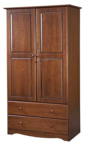 Palace Imports 100% Solid Wood Smart Wardrobe/Armoire/Closet, Mocha Color, 40" W x 72" H x 21" D, 1 Clothing Rods, 1 Lock, 2 Drawers Included