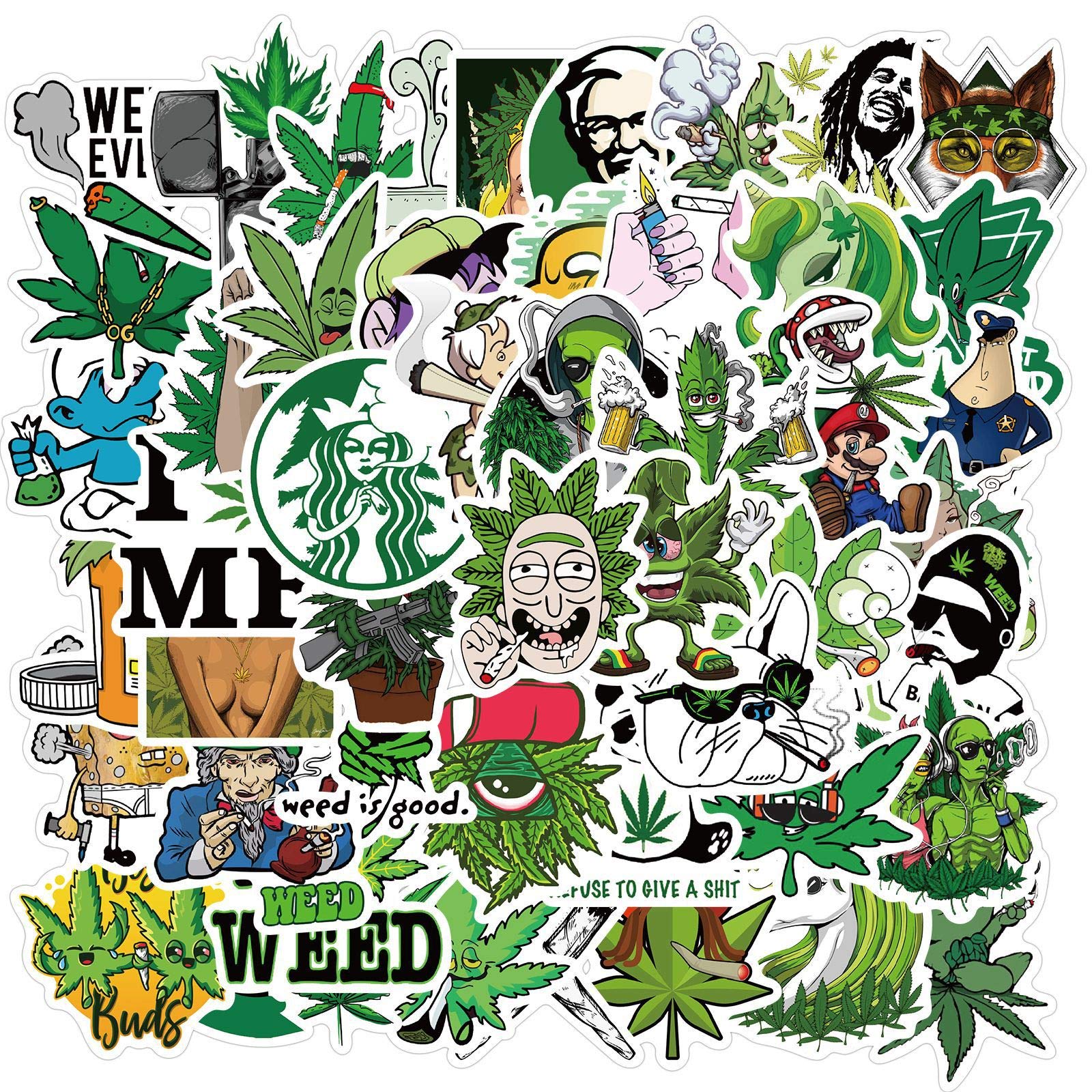 50pcs Weed Smoking Stickers|Vinyl Waterproof Stickers for Laptop,Car Bumper,Luggage,Skateboard,Water Bottles,Computer,Phone, Kids Teens Adults for Stickers (Miscellaneous)