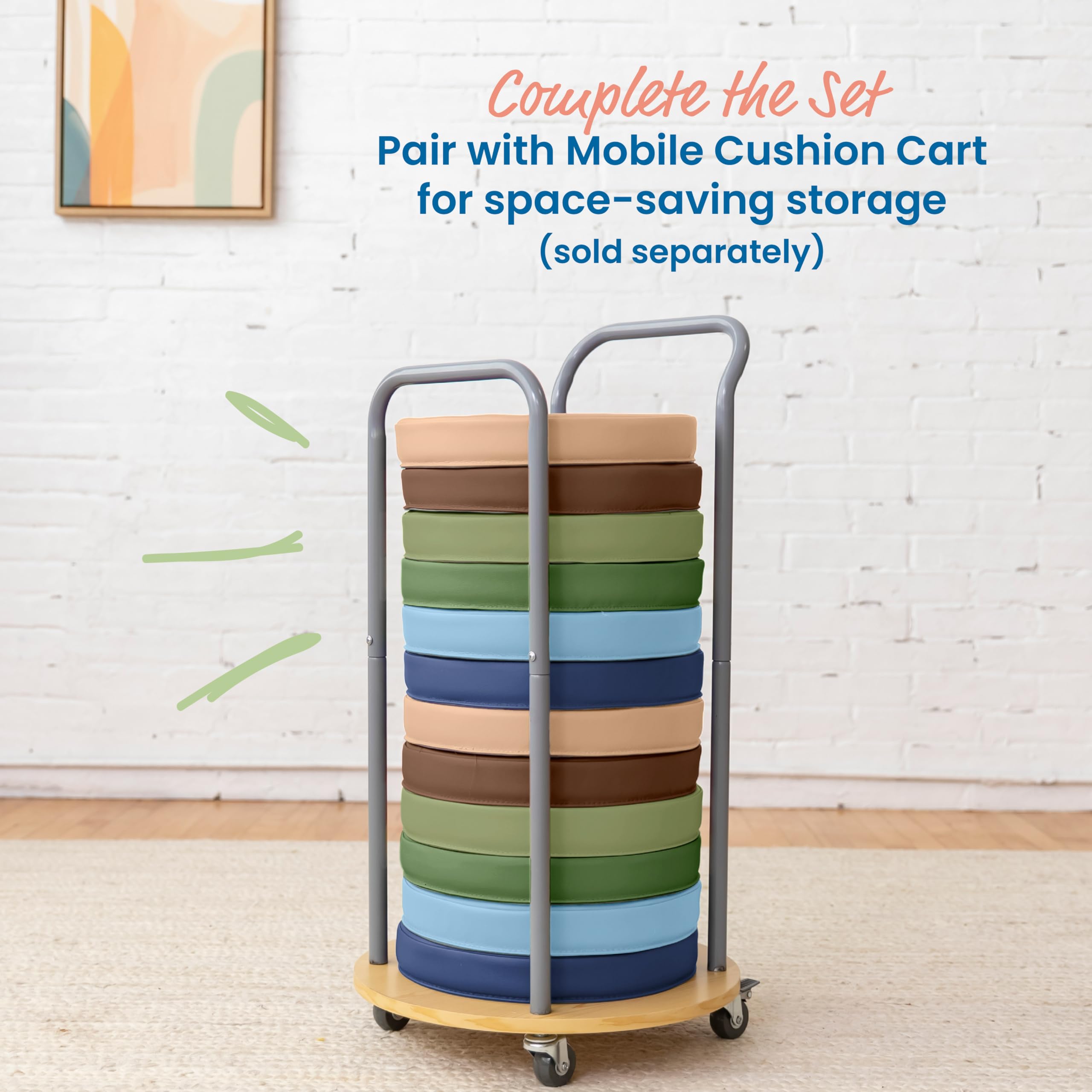 ECR4Kids SoftZone Floor Cushions with Handles, 2" Deluxe Foam, Round, Earthtone, (6-Pack)
