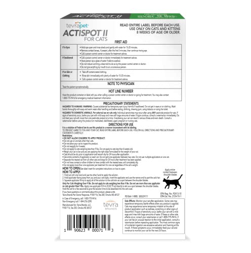 TevraPet Actispot II Flea Treatment for Large Cats 9+ lbs | 6 Doses | Powerful Prevention and Control