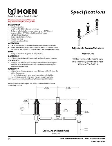Moen 4792 M-PACT Valve Two Handle 3-Hole Roman Tub Valve Adjustable 1/2-Inch CC Connection, N/A