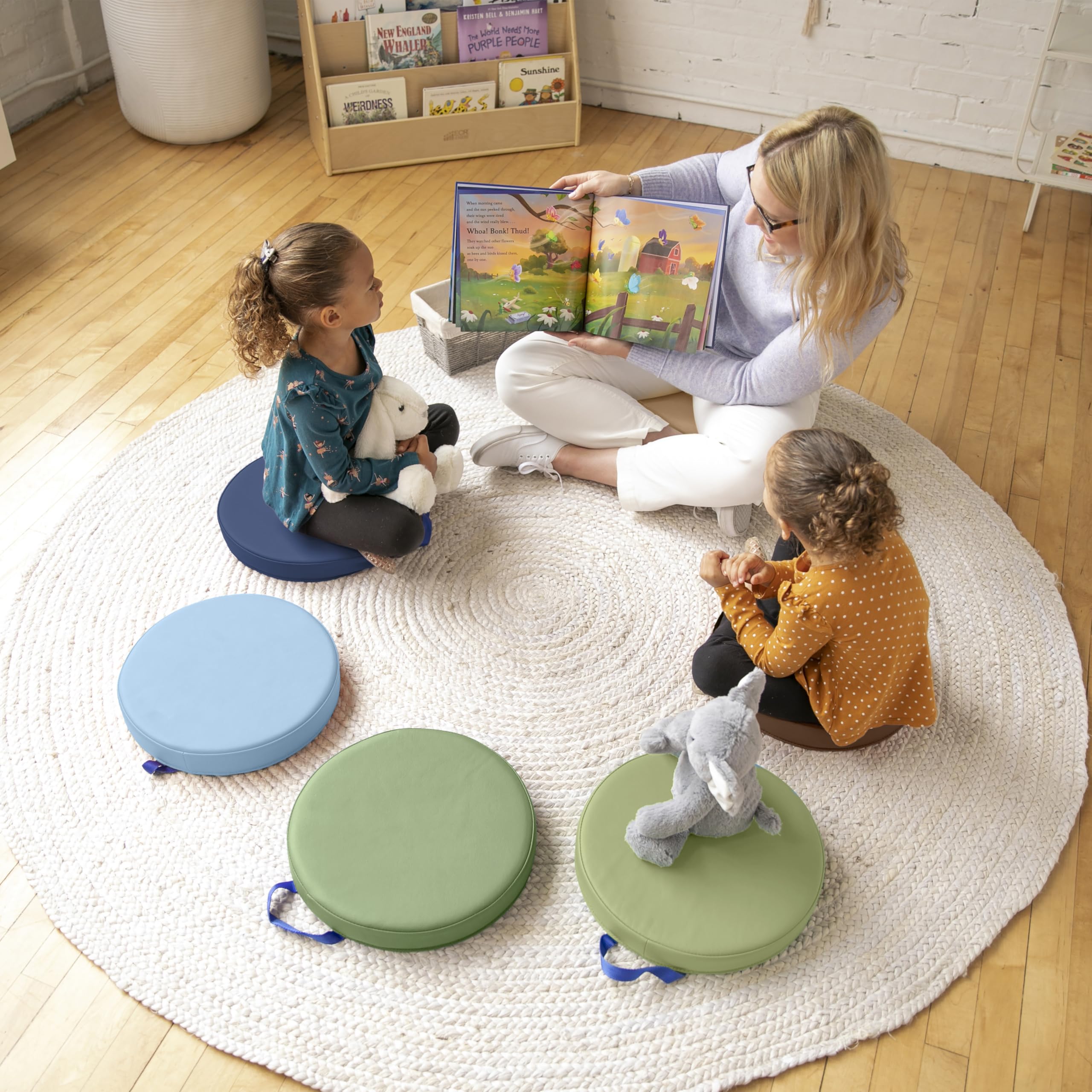 ECR4Kids SoftZone Floor Cushions with Handles, 2" Deluxe Foam, Round, Earthtone, (6-Pack)