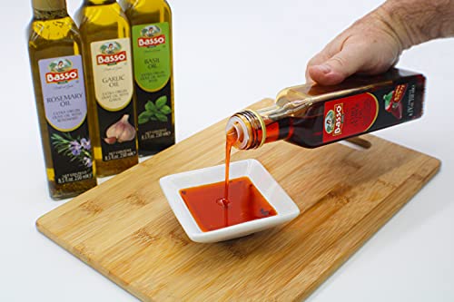 Basso, Garlic, Rosemary, Basil, Chili Pepper, 4 bottles x 8.5 fl.oz (250ml), Naturally Infused Flavored Extra Virgin Olive Oil for Dipping & Tasting, 4 pk Gift Set (Gift Box Included), All Natural, Great Corporate Gift,
