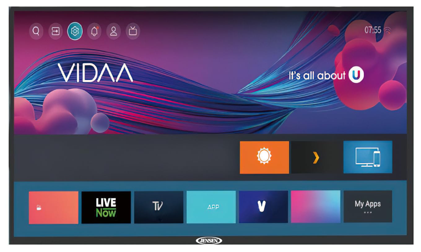 Jensen JE3223S 32" LED Smart TV, Black; 110VAC; 1366 x 768 Max Resolution; 2X HDMI Ports; 40W; 2X USB Ports; Downward-Facing Speakers; VESA Mounting Patttern
