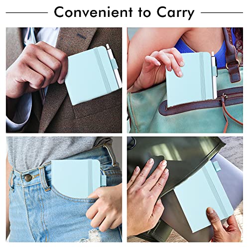 feela 15 Pack Pocket Small Notebooks Bulk, Mini Cute Notepads Hardcover College Ruled Lined Journals with Pen Holder for School Business Memos, with 15 Black Pens, 3.5βx 5.5β, A6, Sky Blue