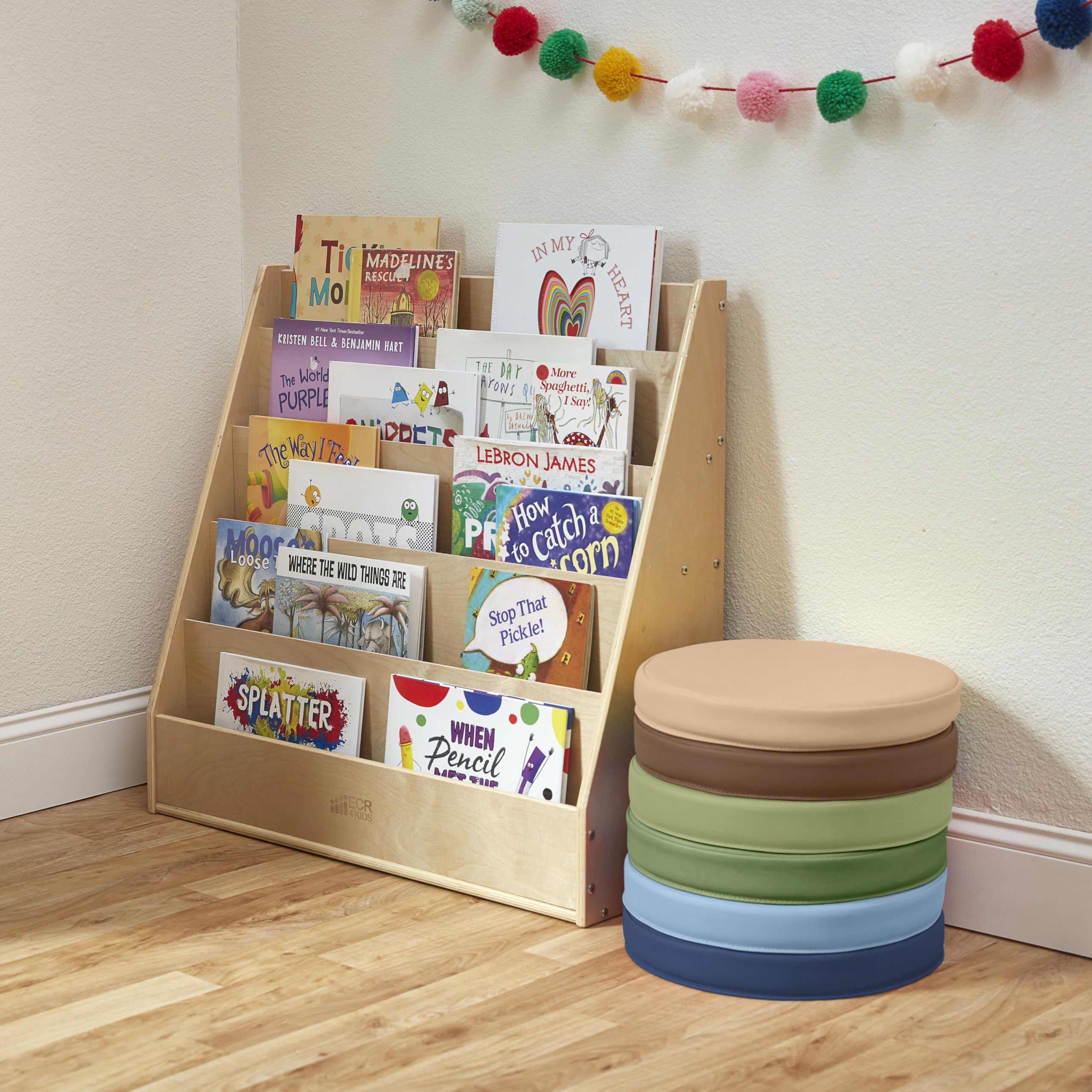 ECR4Kids SoftZone Floor Cushions with Handles, 2" Deluxe Foam, Round, Earthtone, (6-Pack)