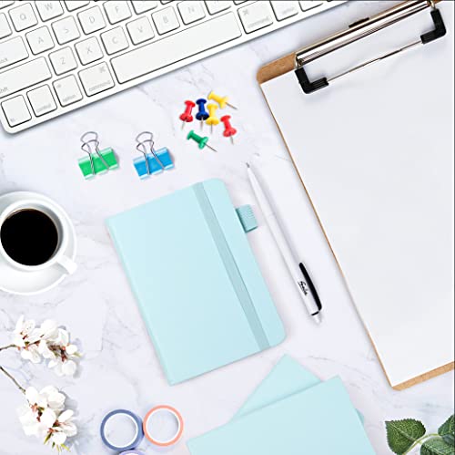 feela 15 Pack Pocket Small Notebooks Bulk, Mini Cute Notepads Hardcover College Ruled Lined Journals with Pen Holder for School Business Memos, with 15 Black Pens, 3.5βx 5.5β, A6, Sky Blue