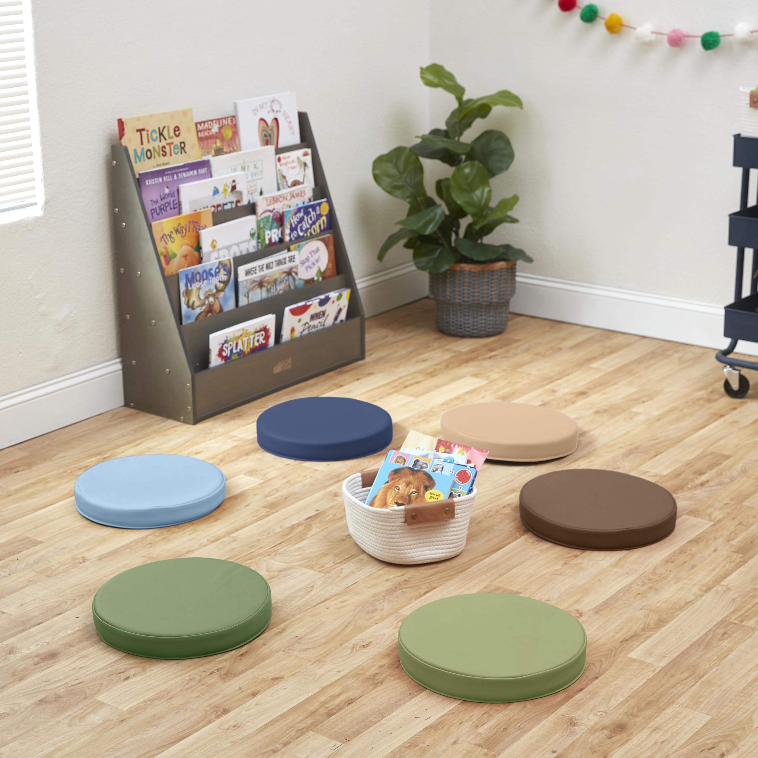 ECR4Kids SoftZone Floor Cushions with Handles, 2" Deluxe Foam, Round, Earthtone, (6-Pack)