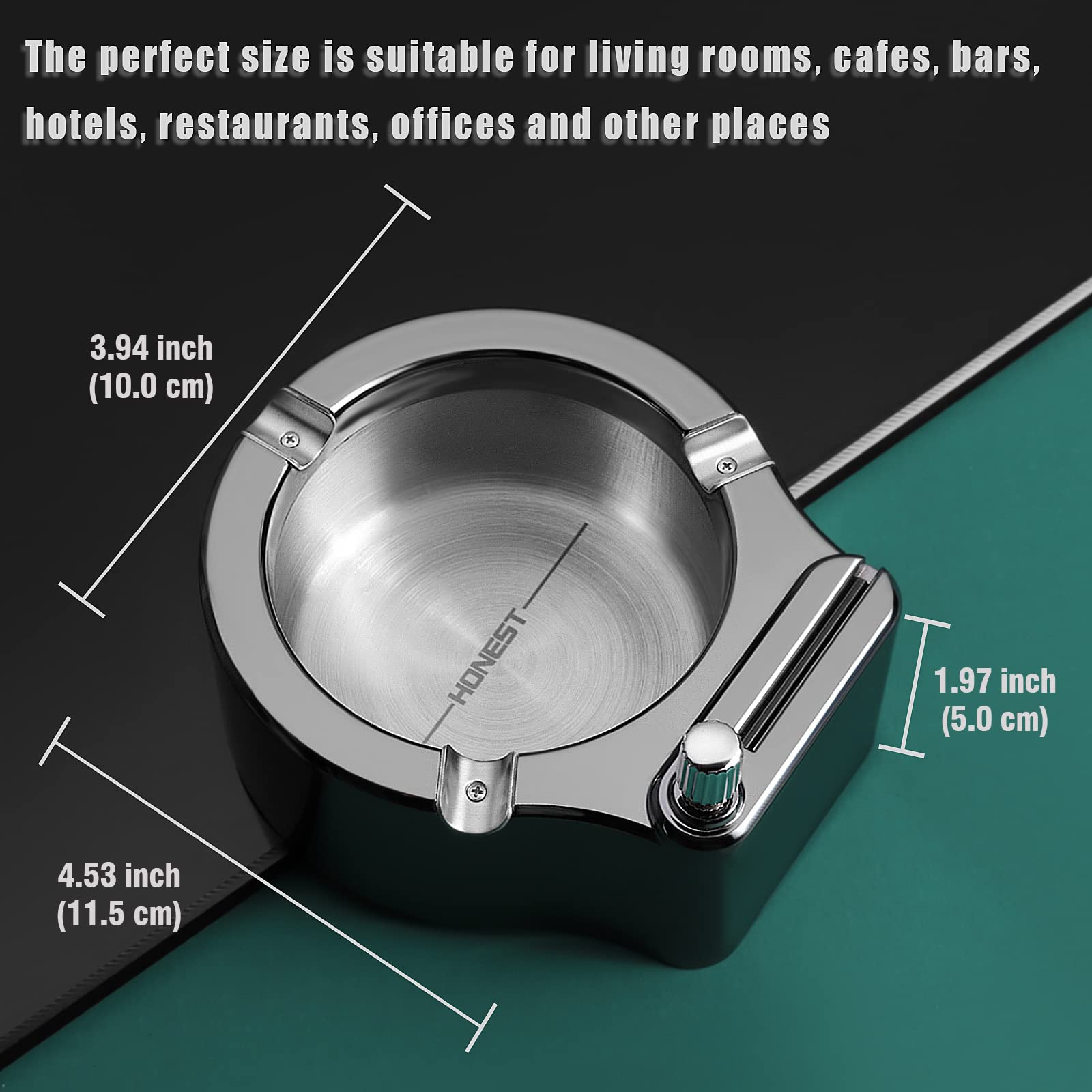 YUSUD Large Cigarette Ashtray with Permanent Match Lighter, Flint Fire Starter Ashtray, Fancy Metal Ash Tray Set for Weed, Cool Ashtrays for Cigars Outdoor Indoor Decor in Home Office