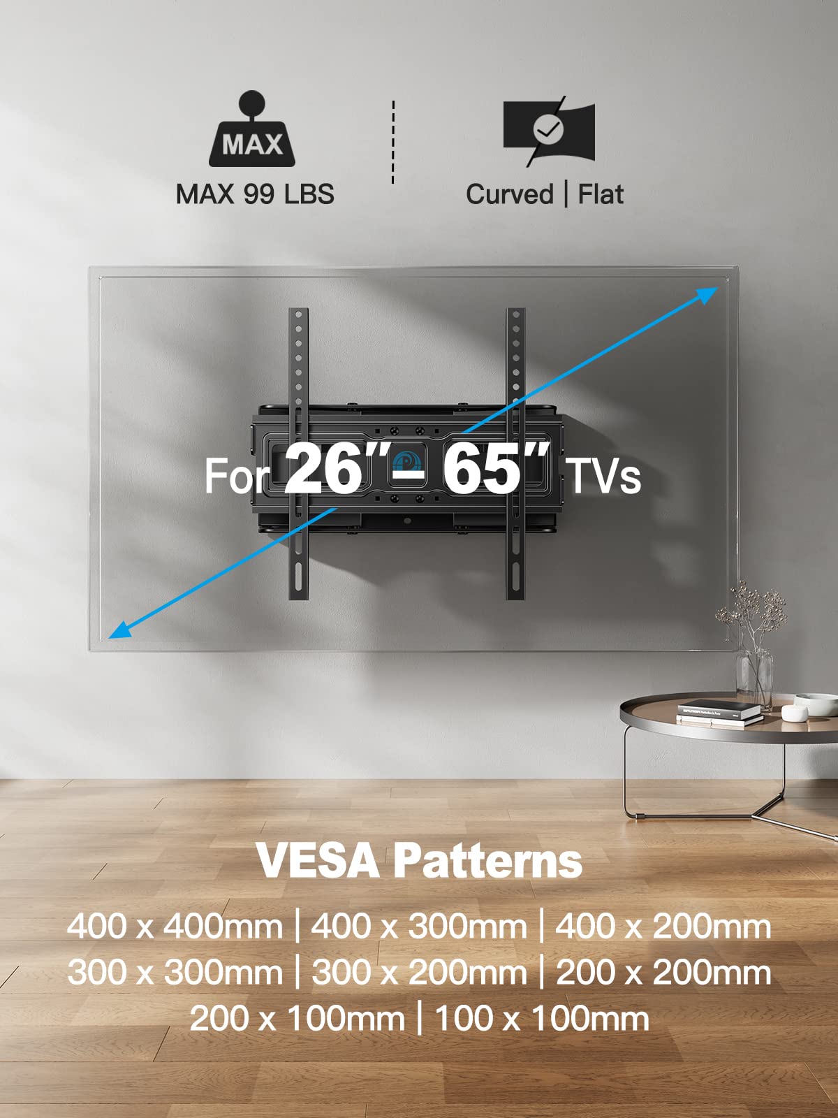 Pipishell TV Wall Mount for 26-65 inch LED LCD OLED 4K TVs up to 99lbs & Full-Motion TV Wall Mount for Most 37β75 Inch TVs up to 100 lbs