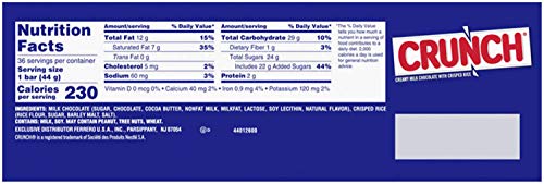 CRUNCH Milk Chocolate and Crisped Rice, Full Size Individually Wrapped Candy Bars, Easter Basket Stuffers, 1.55 oz each